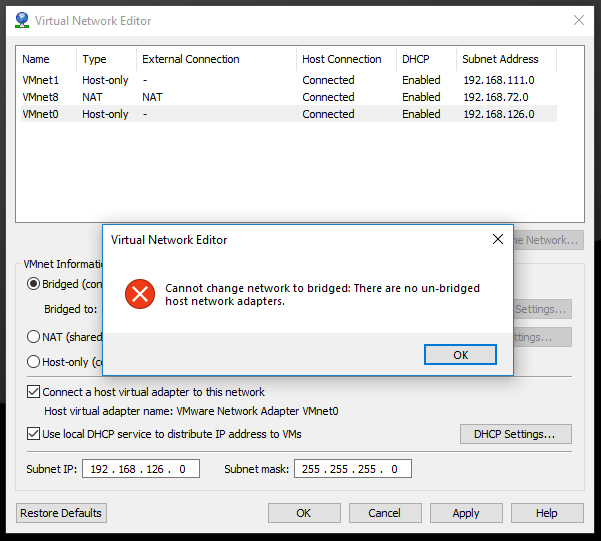 No Bridged Adapters in VMware Workstation – vswitchzero